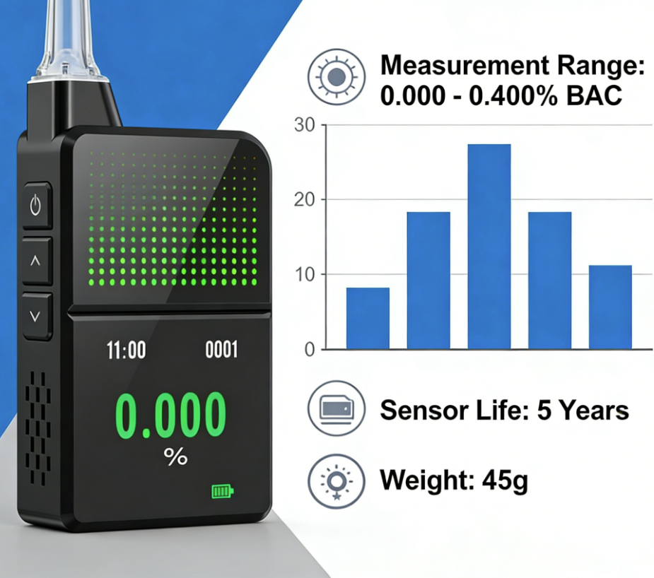 Airsense H3 Pro Fuel Cell Alcohol Detector 2000 Tests Storage 350mAh ...