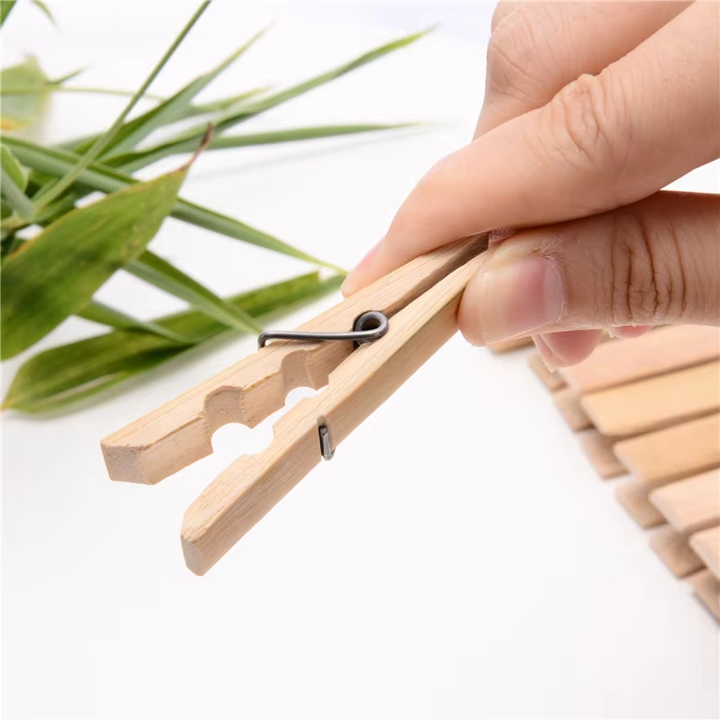 20-Piece Bamboo Dryer Pins Metal Birch Laundry Storage Clips for Socks ...