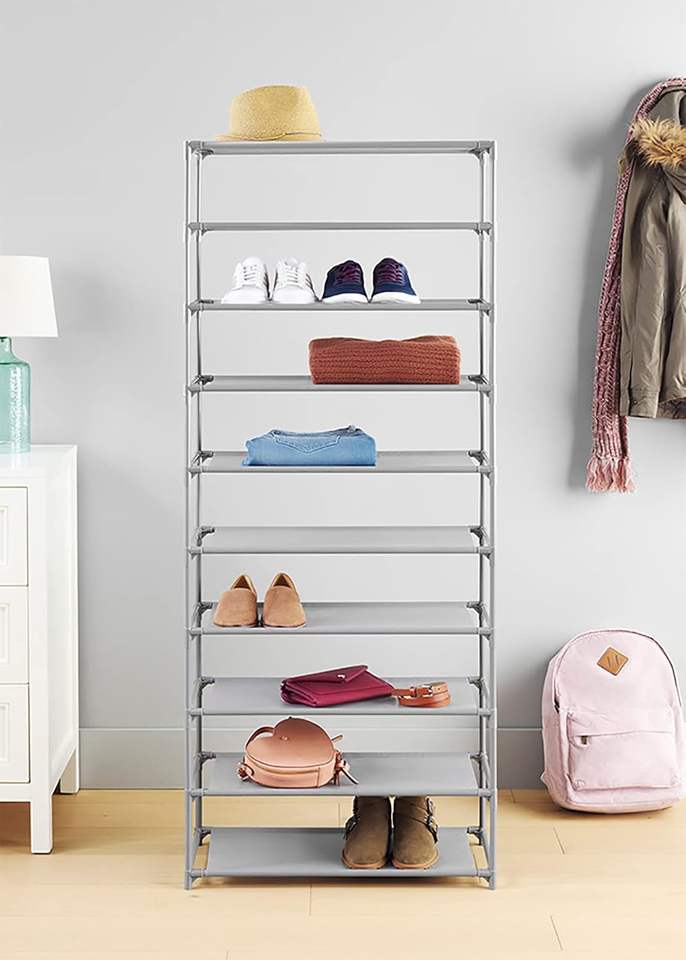 Multi-Tier Narrow Space-Saving Stackable Iron Shoe Rack with Modern ...