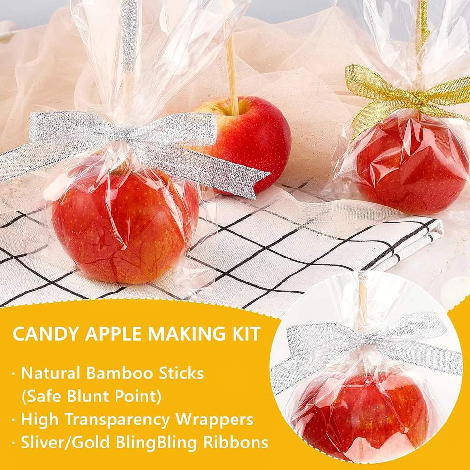 Ocmoiy DIY Candy for Kits 100 Pcs Bamboo Sticks Bags 50 Yard Gold ...