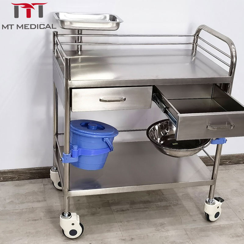 304 Stainless Steel Nursing Carts Silent Slide Rail Drawer Trolley with ...