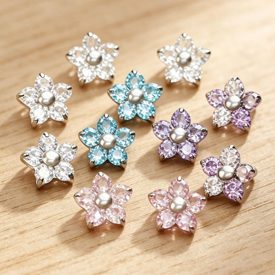 Cute Fashion G23 Titanium Piercing Cartilage Earring Labret Flower 16G ...