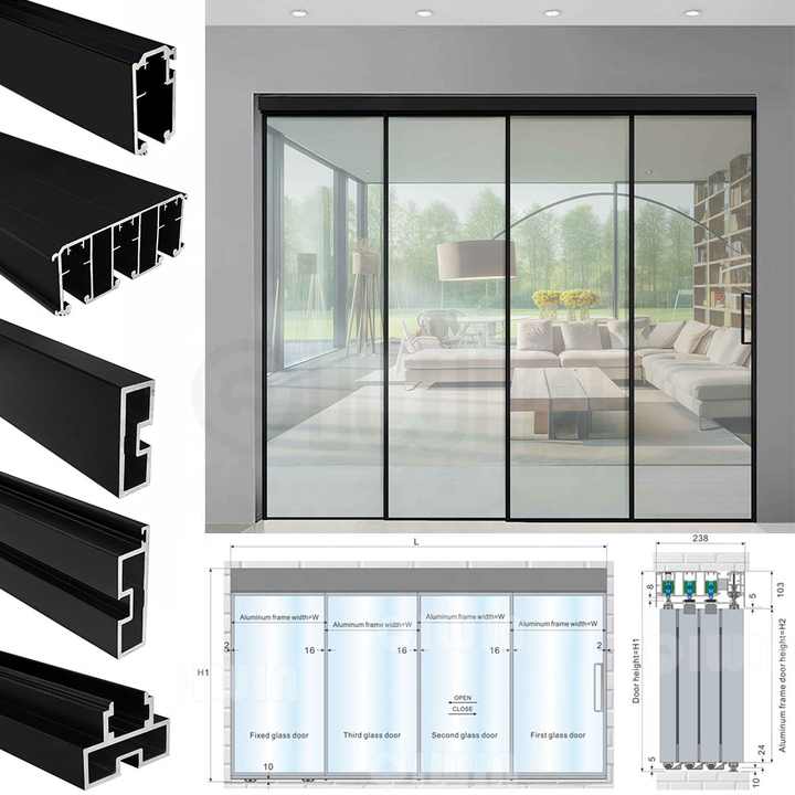 4 Panels Telescopic Sliding Door System with Aluminum Frame
