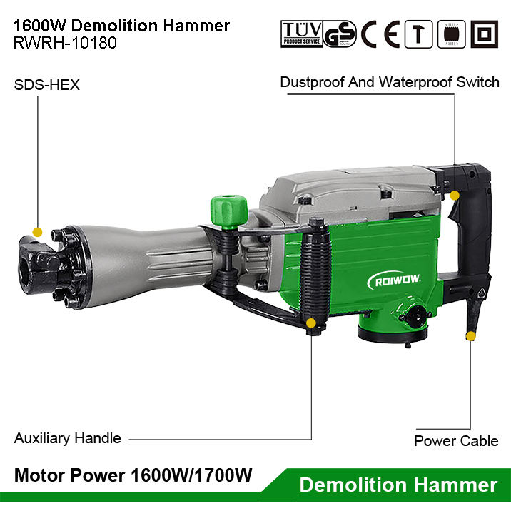 1600W Electric Demolition Hammer - High Impact Power Tool