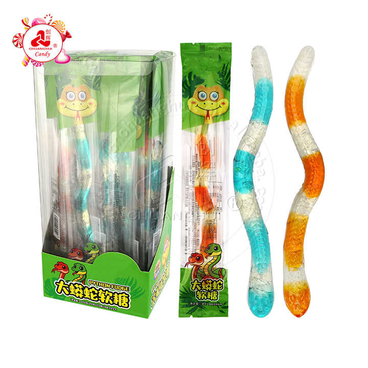 Fun Fruit Flavor Python Snakes Shaped Fudge Soft Gummy Candy