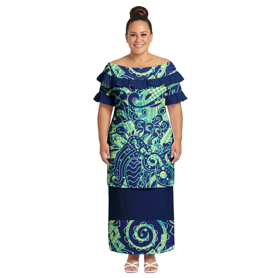 Dark Red Design Women Dress Polynesian Tribal Ladies Puletasi Hawaiian ...