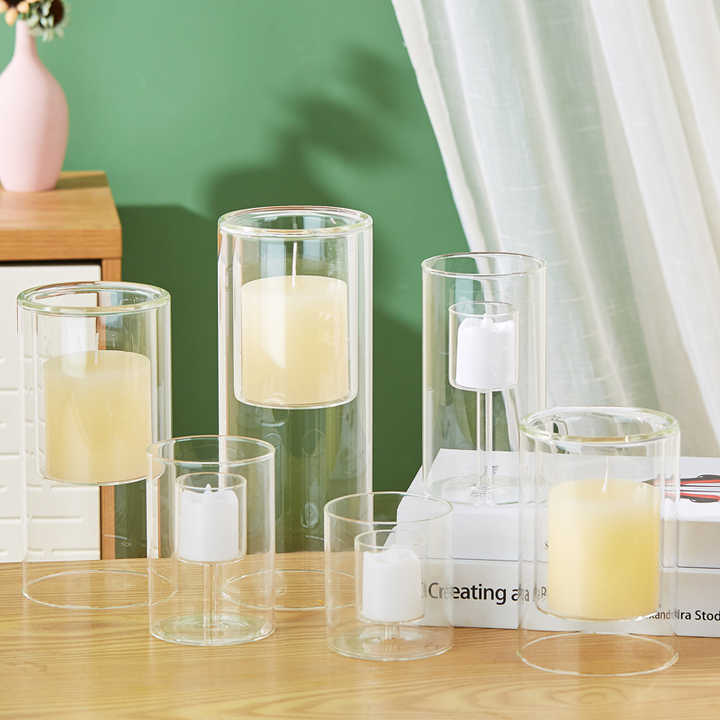 Hand Made Double Layer Cylinder Candle Holder Double Wall Luxury Glass ...