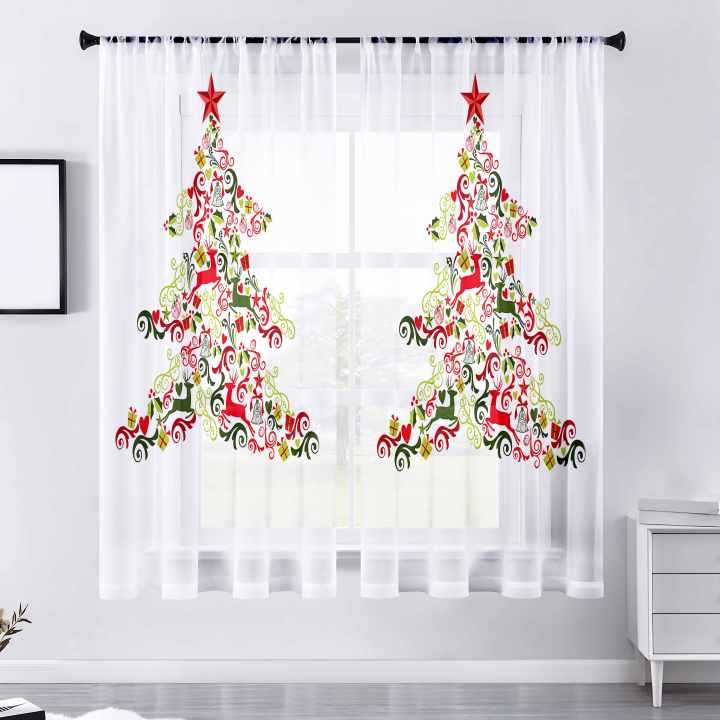 JA Custom Half-Shaded Christmas Tree Print Curtains for Living Room and ...