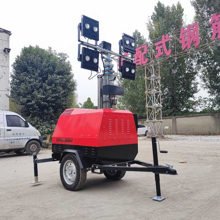 5M 7m Diesel Generator with 4x1000W Mobile LED Light Towers Telescopic ...