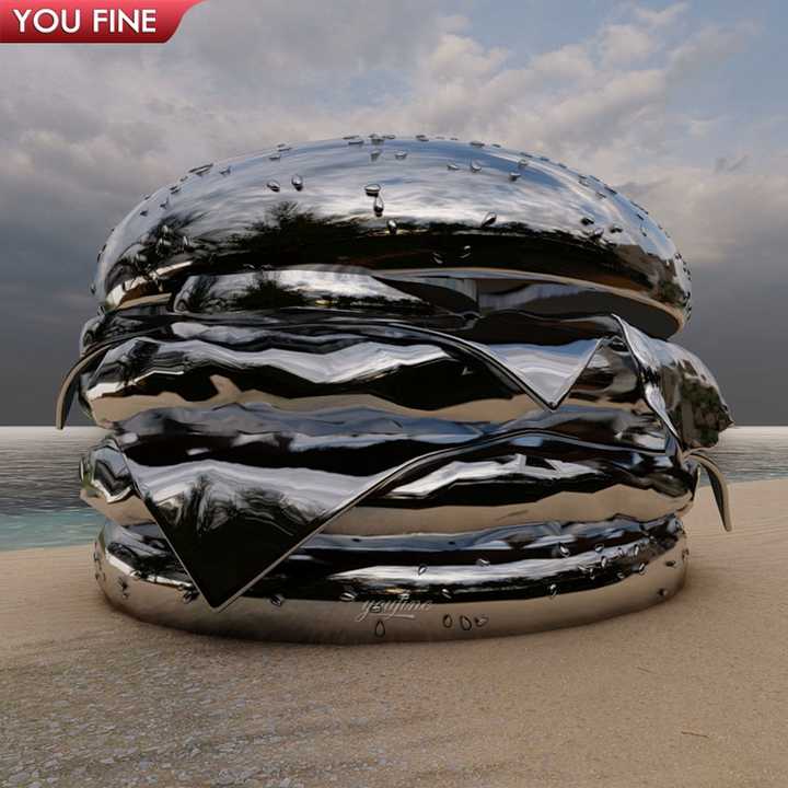 Large Restaurant Stainless Steel Hamburger Sculpture