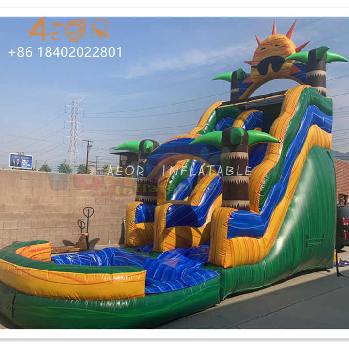 Hot Design Blue and Yellow Waterslide Sun Inflatable Slide Water Park ...