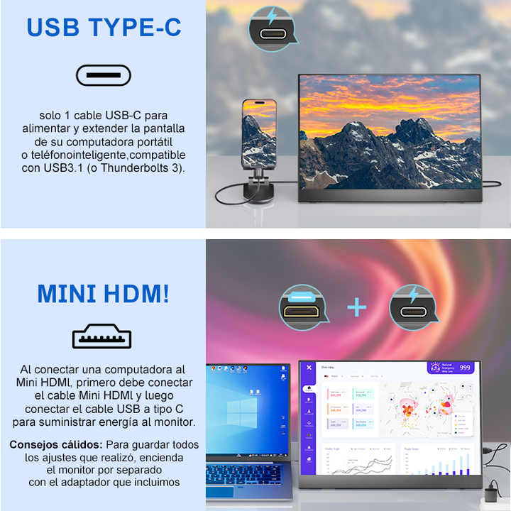 14 '' Portable IPS Monitor 1920x1200 Resolution WUXGA Screen Touch or ...