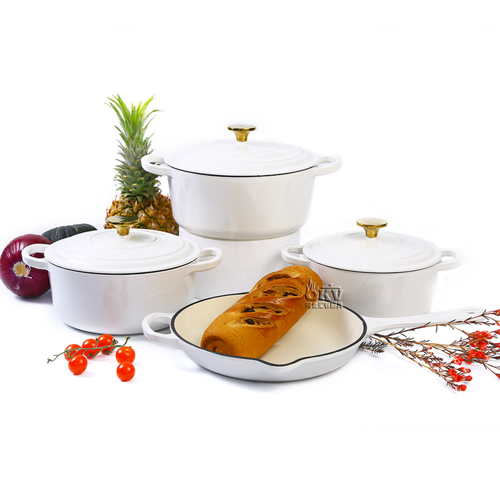 Custom Logo Enamel Cast Iron Cookware Set 4 Pieces Sets Saucepan Frying ...