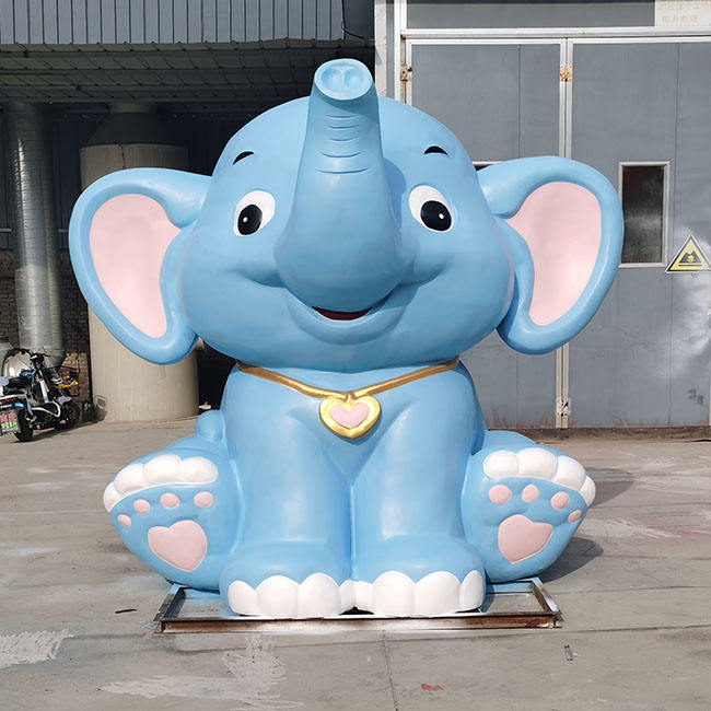Blue Cartoon Baby Elephant Sculpture Stainless Steel Pure Handmade ...