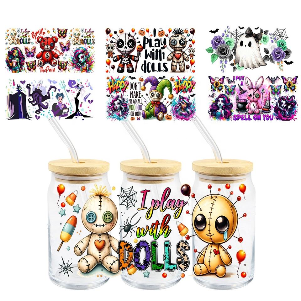 MIYA Wholesale Halloween Horror Dolls UV for Tumbler Cup Wraps 16oz Washable Sticker Decals ...