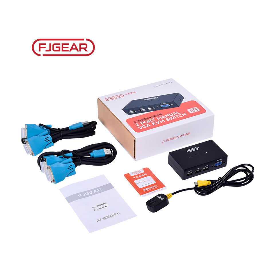 FJ-201UK Fjgear 2 Port Usb2.0 Vga Kvm Switch in 1 Out 2 Hosts Share a ...