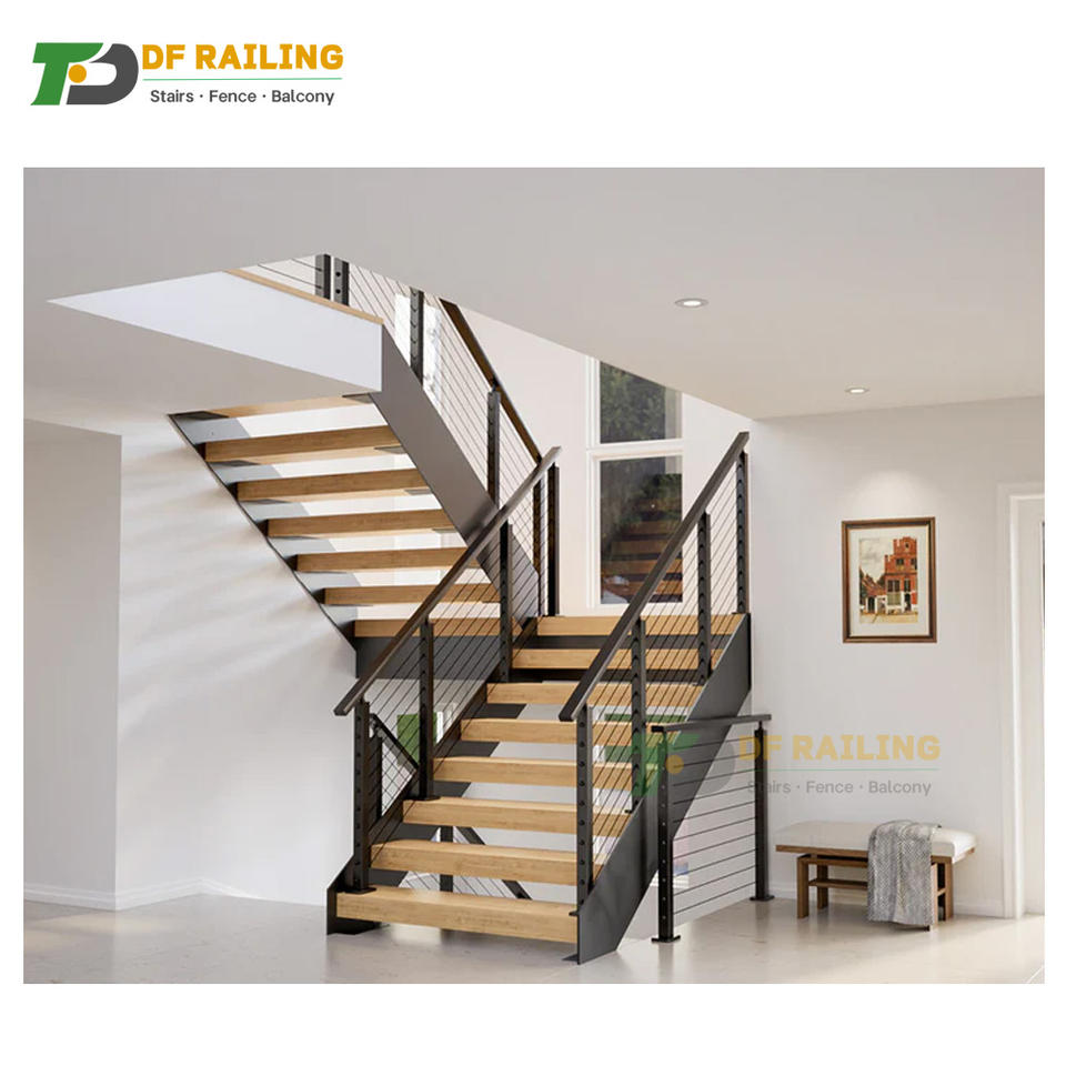 DF Prefab Floating Staircase - Modern Carbon Steel & Wood