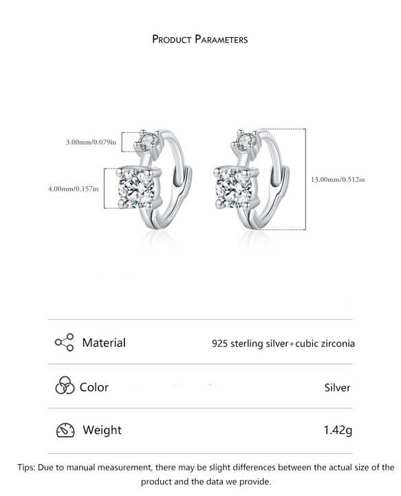 925 Sterling Silver Geometric 5A Cubic Zirconia (CZ) Ear Clip Hoop Earrings Light Luxury Shiny ...