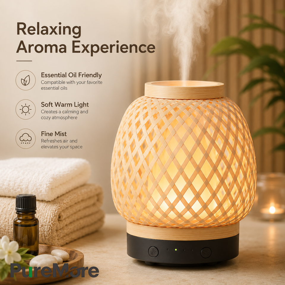 Decorative Bamboo Lattice Air Moisture Aroma Lamp Dual Button Control ...