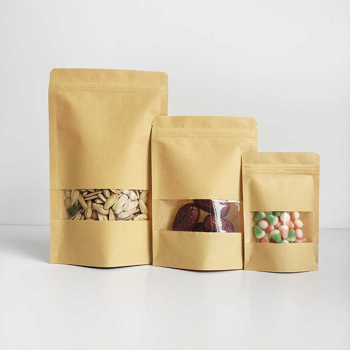14x22cm Stand up Zipper Kraft Brown Paper Food Storage Pouches