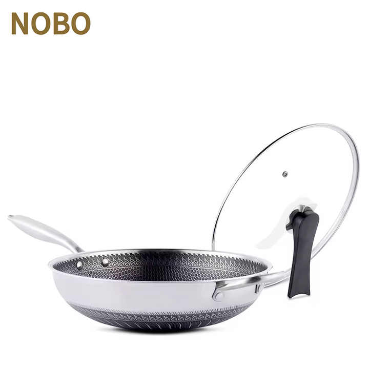 Restaurant Kitchen Triply Stainless Steel Wok Deep Honeycomb Non Stick ...