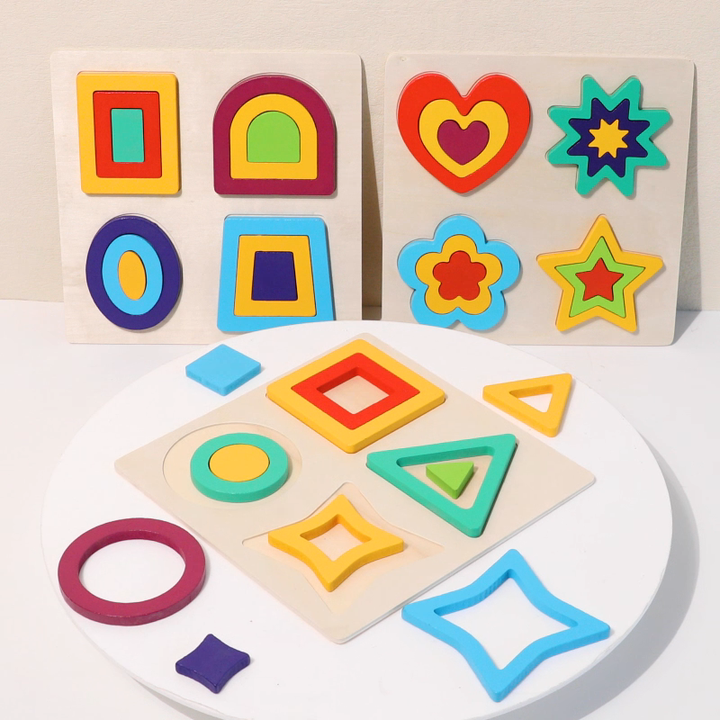 Wooden Shape Matching Game Kid Montessori Color Geometry Cognitive Toy ...
