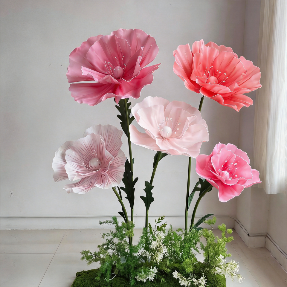 Giant Blue EVA Foam Poppy Artificial Flowers Pole Base Set for Wedding ...