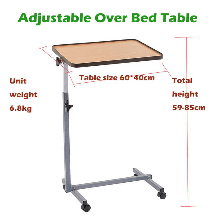 OT702 Adjustable over Bed Table - Steel & Lockable Castors