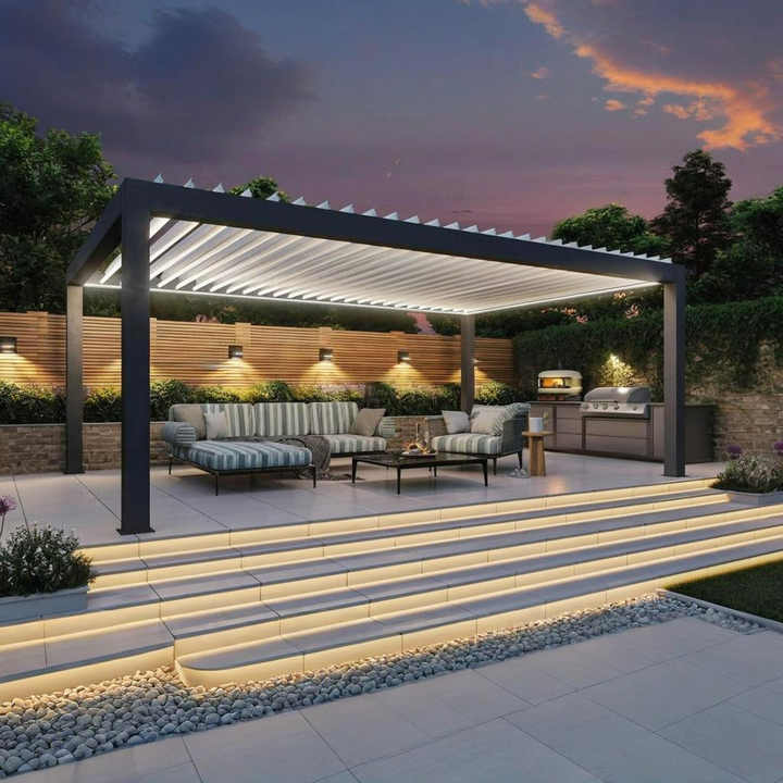 Free Standing Villa Pergola Motorized Patio Roof LED Light Deck Pergola ...