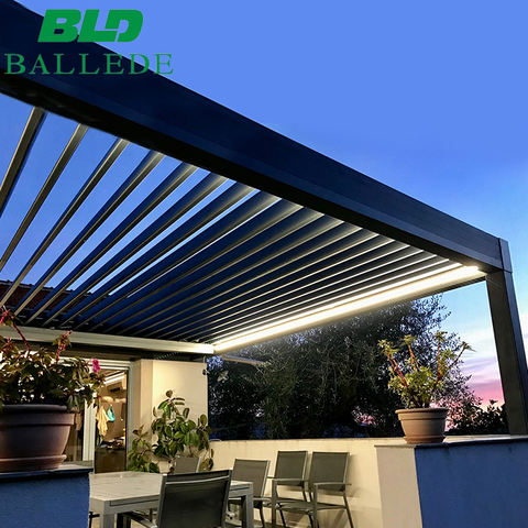 Motorized Aluminum Pergola with LED Lights - Waterproof
