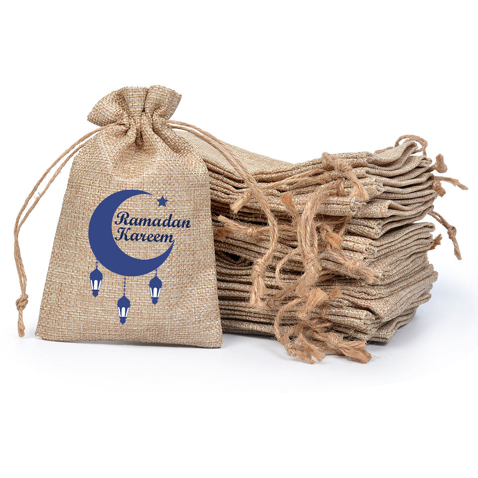 Reusable Eco-friendly Linen Drawstring Pouches Custom Logo Crescent ...