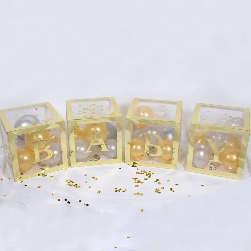 Gold Transparent Balloon Box With Letter Custom Acrylic Party ...