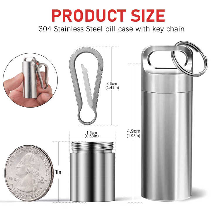304 Stainless Steel Pill Case - Waterproof & Airtight EDC