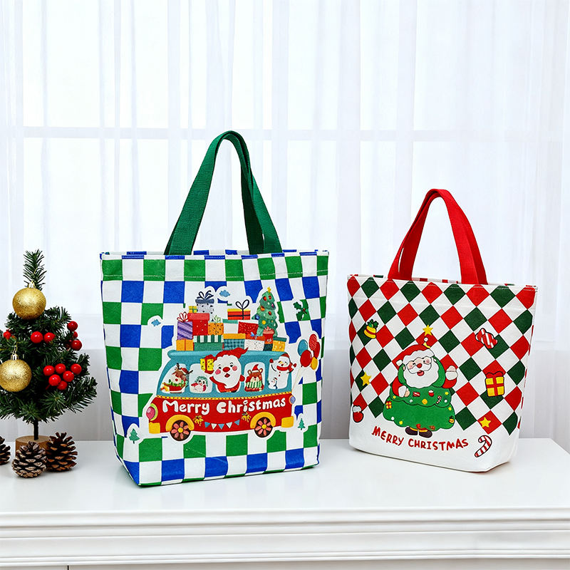 Eco-Friendly Santa Claus Print Custom Logo Christmas Canvas Drawstring ...