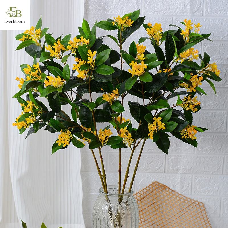 High Quality Real Touch Latex Artificial Osmanthus Yellow White Flowers ...