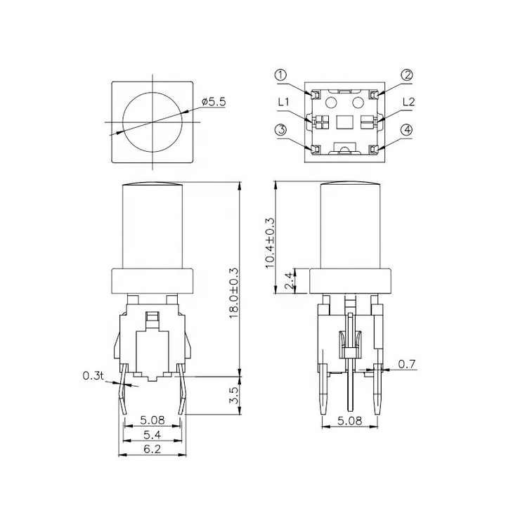 6x6mm LED Illuminated Momentary Tact Tactile Push Button Switch
