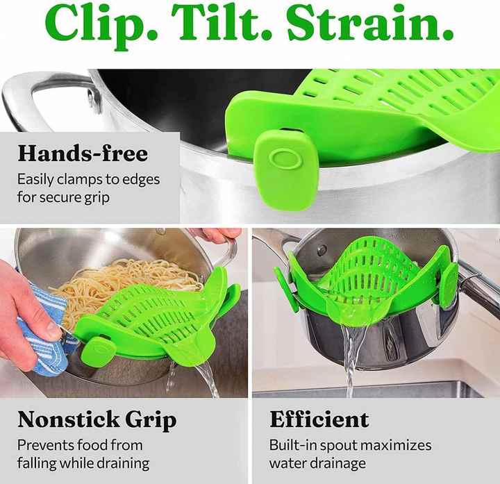 Clip-on Heat Resistant Pot Strainer - Space-Saving Kitchen Tool