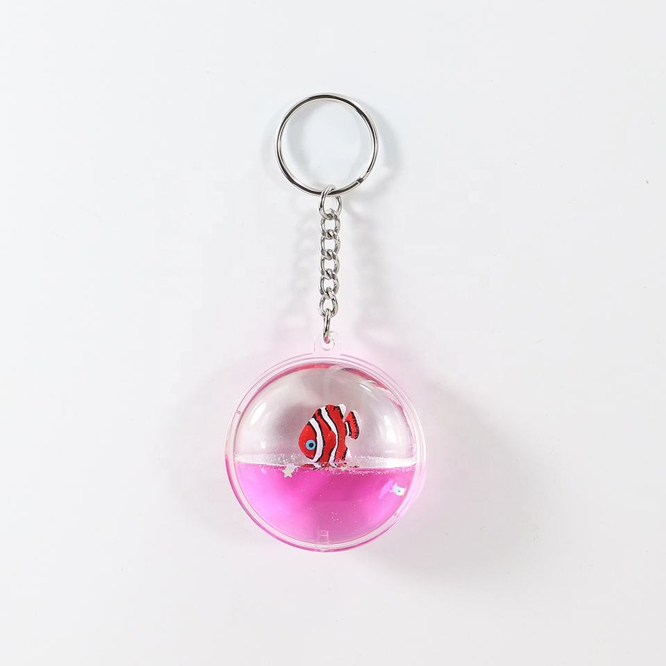 Round Nemo Clownfish Key Chain - Pink Acrylic Liquid Glitter