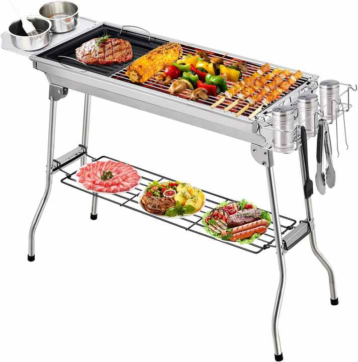 Adjustable Height Rack and Stainless Steel Stand Camping Charcoal ...