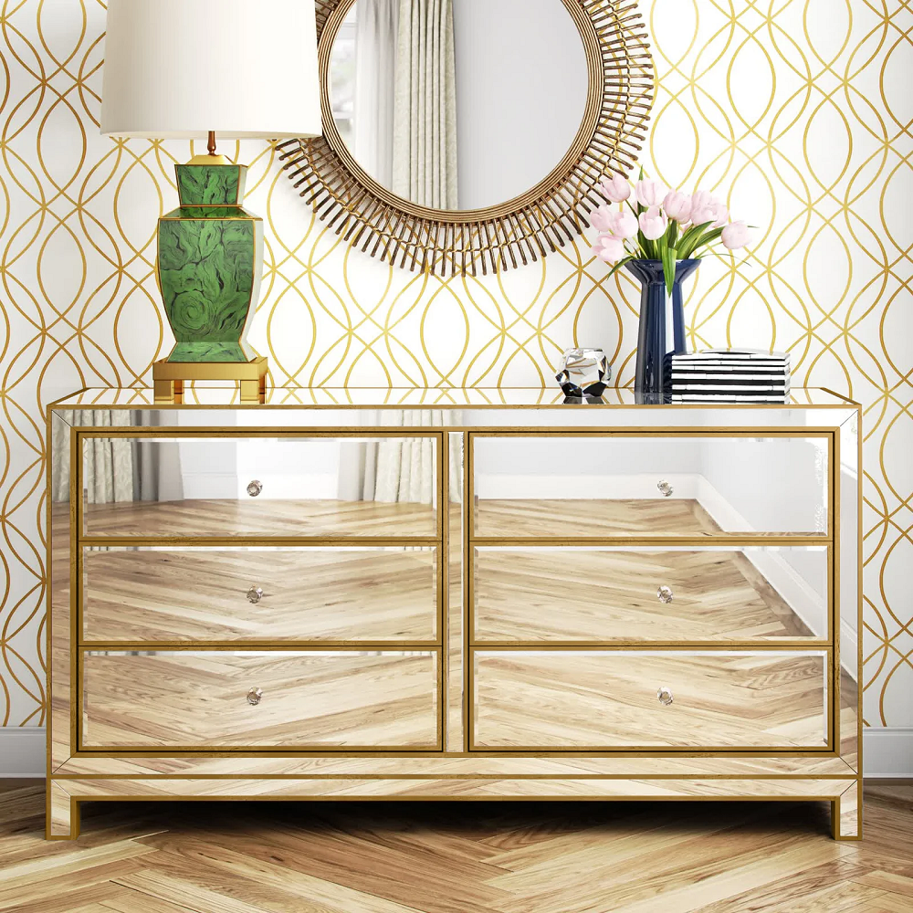 Gold mirrored dresser store