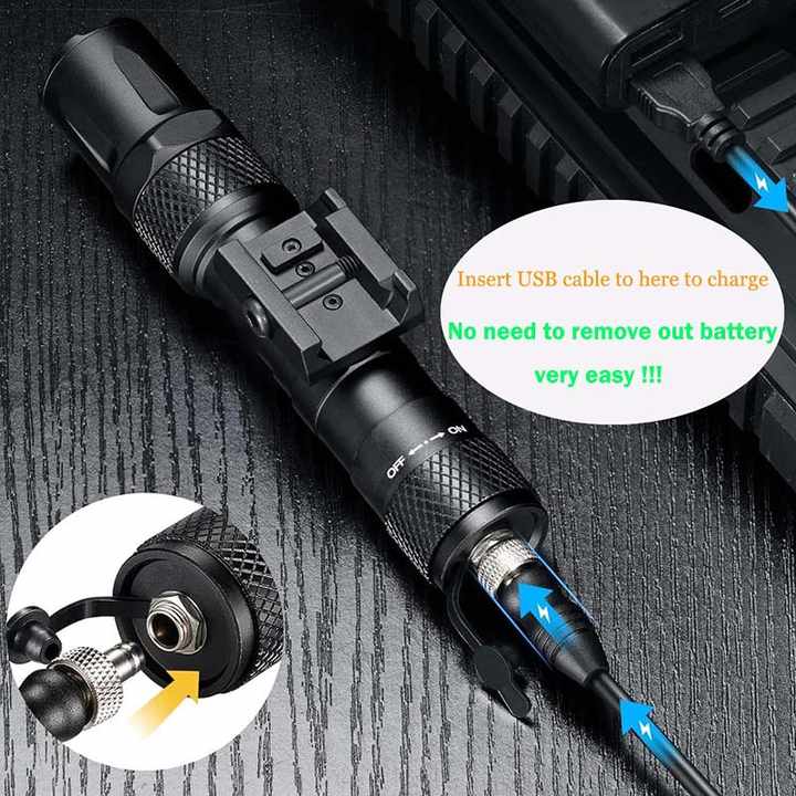 Richfire 2000LM Rechargeable Tactical Flashlight with Green LED Laser