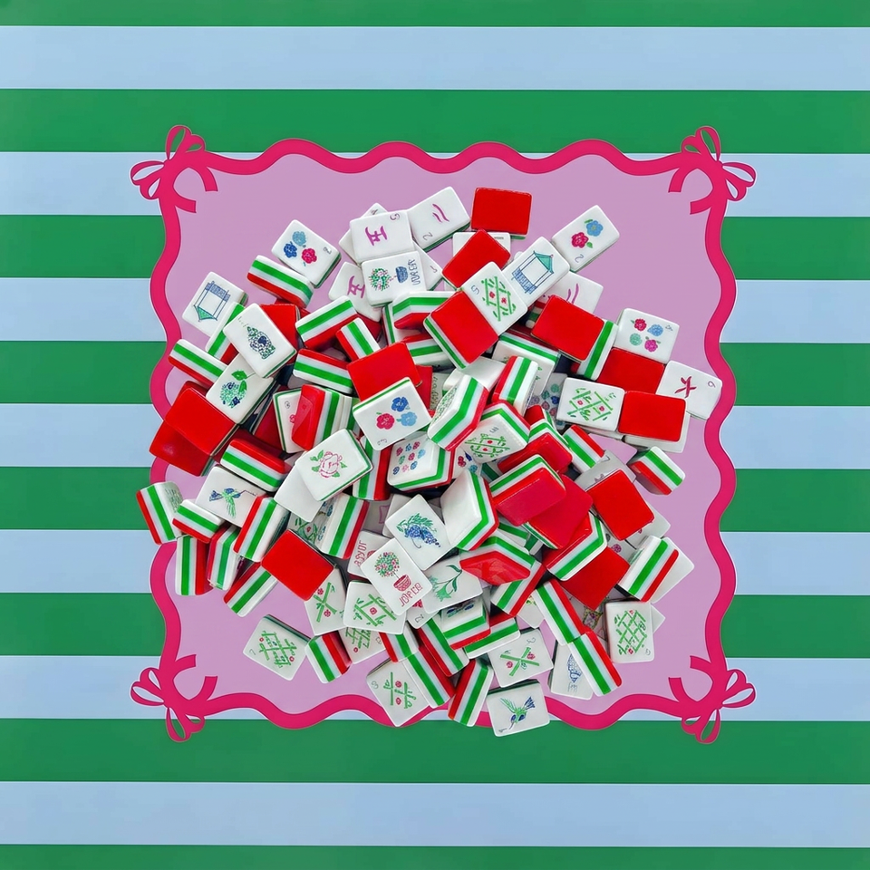 160-Tile 4-Layer Engraved American Mahjong Set, Magenta/Green Boutique ...