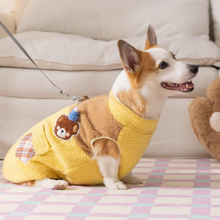 Winter Fall Pet Clothes Color Block Bear Applique Fleece 2 Legged ...