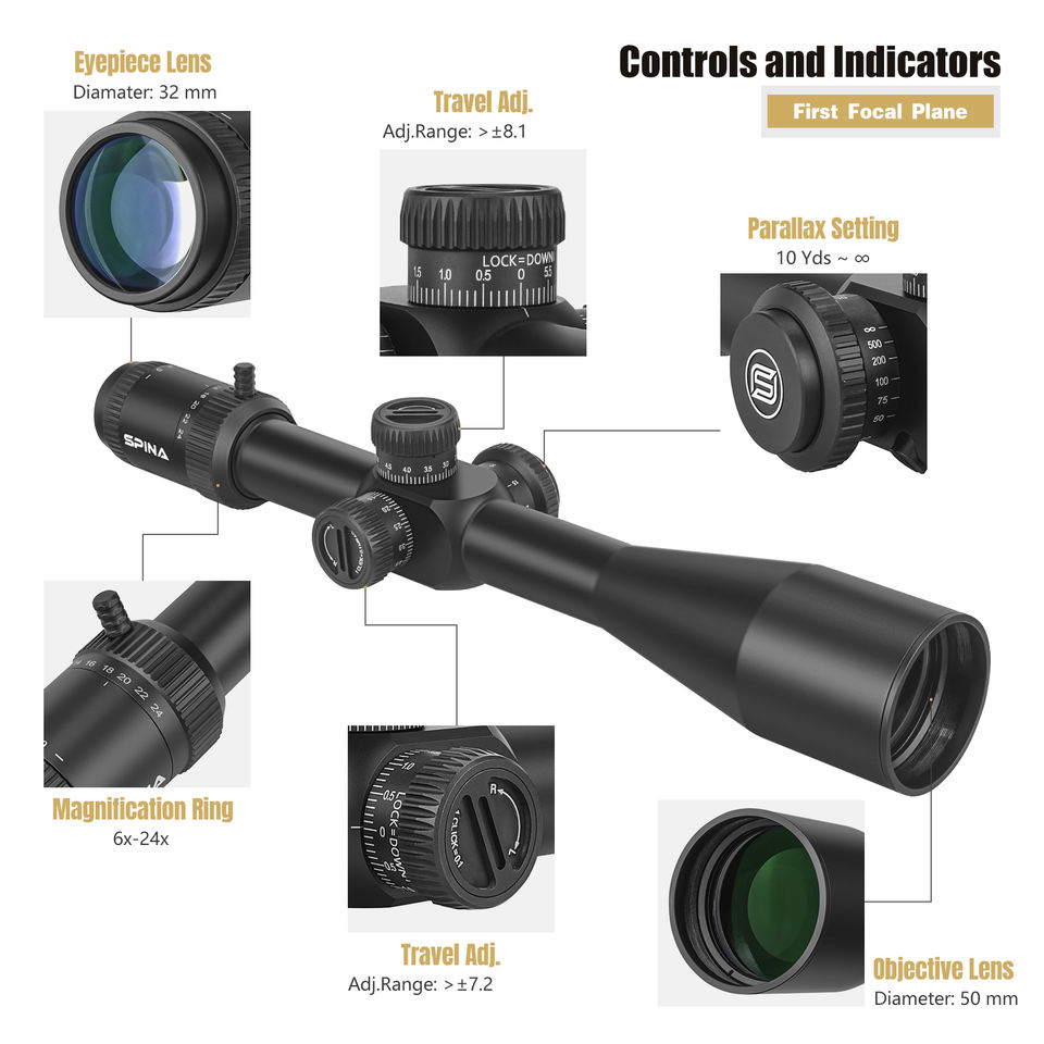 6-24x50 FFP Tactical OEM Reticle Side Focus Scope for Hunting