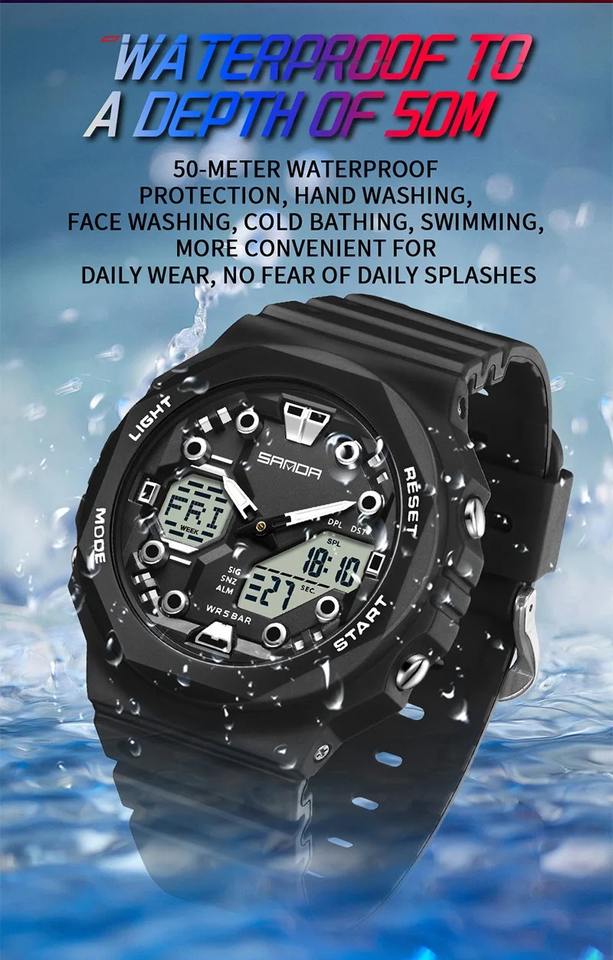 SANDA 6200 Sport Digital Movement Men's Luminous ABS 50M Waterproof ...