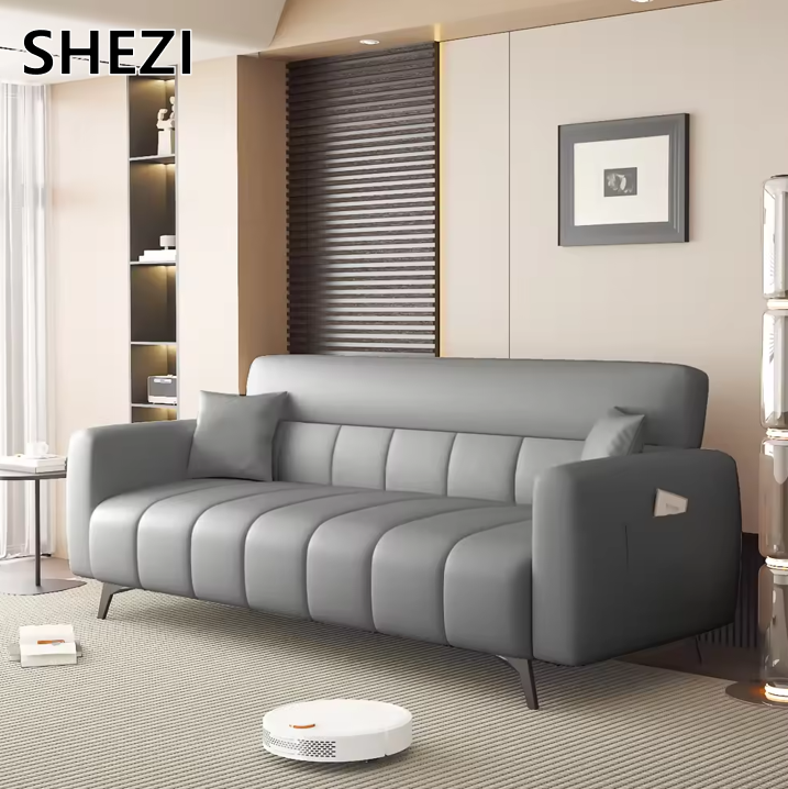 Shezi Convertible Leather Fabric Sofa Bed with Modern Design for Small ...