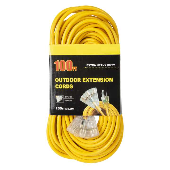 Jianuo Heavy Duty Outdoor Extension Cord - 100 Ft Triple Tap with Lights
