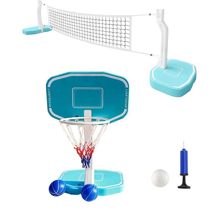 Pool Basketball Hoop Volleyball Set 2 in 1 Outdoor Portable Poolside ...