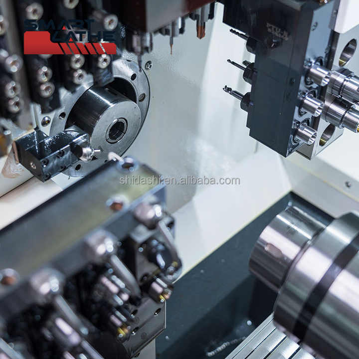 SW-125 mesin bubut CNC tipe Swiss spindel ganda 6 sumbu untuk produksi ...