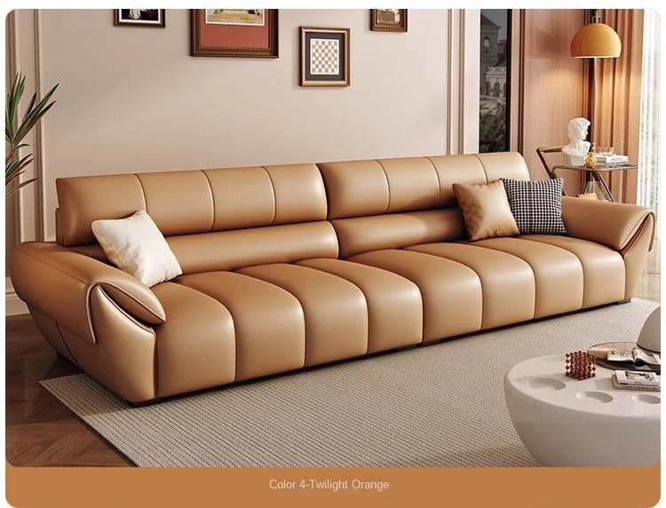 Minimalist Cream Colored Leather Sofa Set First Layer Cowhide Network ...